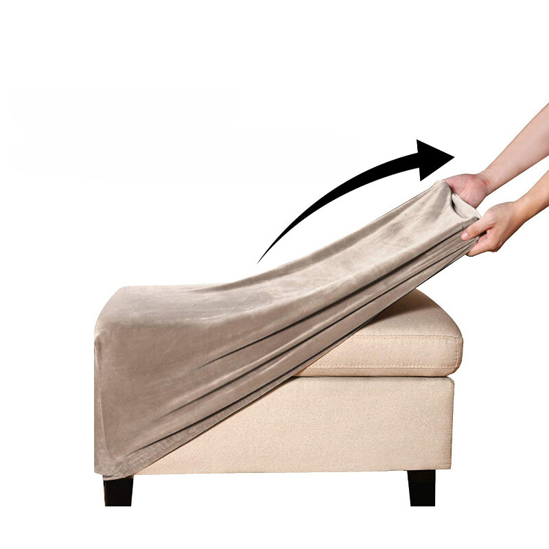 Large Stretch Square Ottoman Cover Velvet Footstool Covers Storage ...