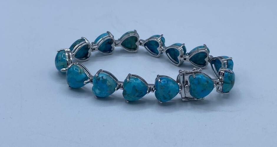 JTV Blue Turquoise Rhodium Hearts Over Sterling Silver Bracelet 12mm ...