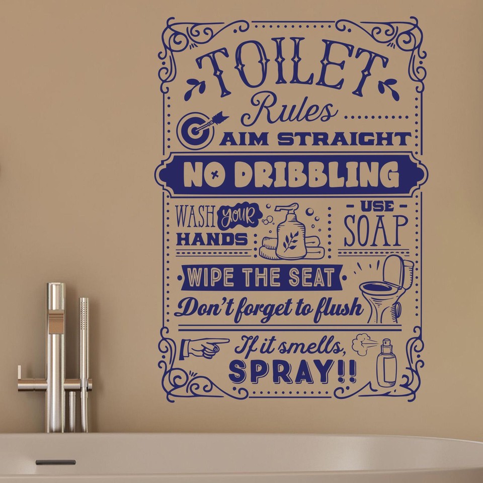 Toilet Rules Wall Sticker Decal Funny Toilet Quote Home Bathroom | eBay UK