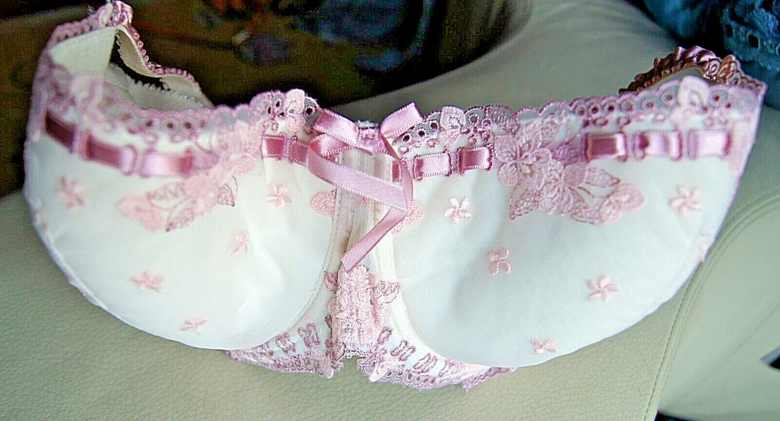 Frilly Intimates Ivory/Pink "Louise" Preformed Balconette Bra 36FF | eBay