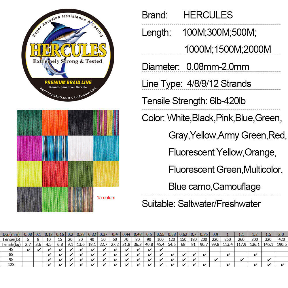 Freshwater Brown Braided Fishing Fishing Lines & Leaders Hercules 4 & 8 ...