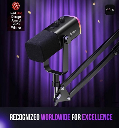 FIFINE AM8T XLR/USB RGB Gaming Microphone Set, Dynamic PC Mic, Boom Arm ...