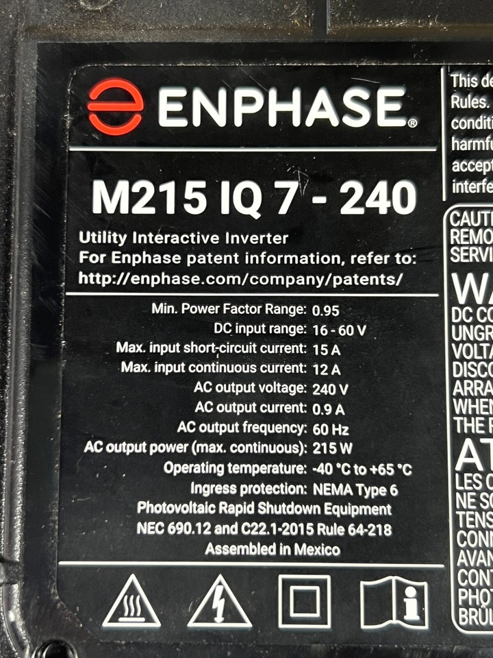Enphase M215 Microinverter IQ7 Series 240VAC Solar M215IQ7-240 | eBay