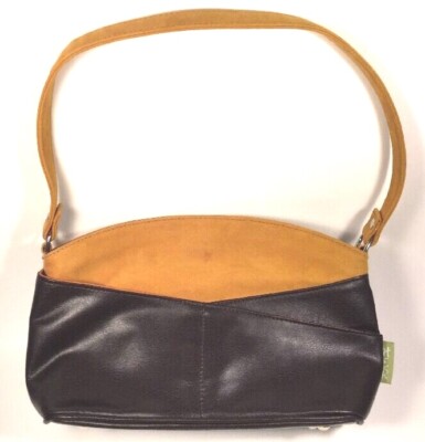 Handbag HER Helen E Riegle Two Tone Brown Faux Leather Gold Suede Eco ...