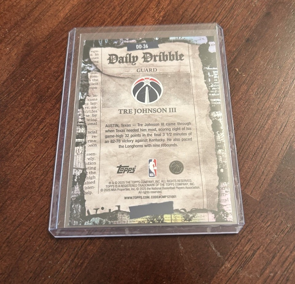 Tre Johnson 2025 Topps Daily Dribble Rookie. Wizards. DD-36 | eBay