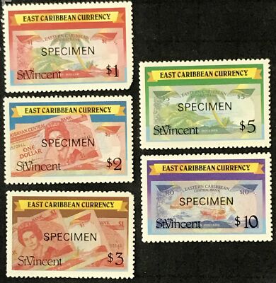 St. Vincent #1082-1086 MNH Specimen East Caribbean Currency Banknotes ...