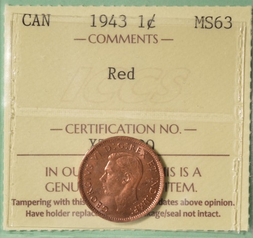 1943 - Canada Penny - ICCS MS-63 RED serial# XZT 600 | eBay
