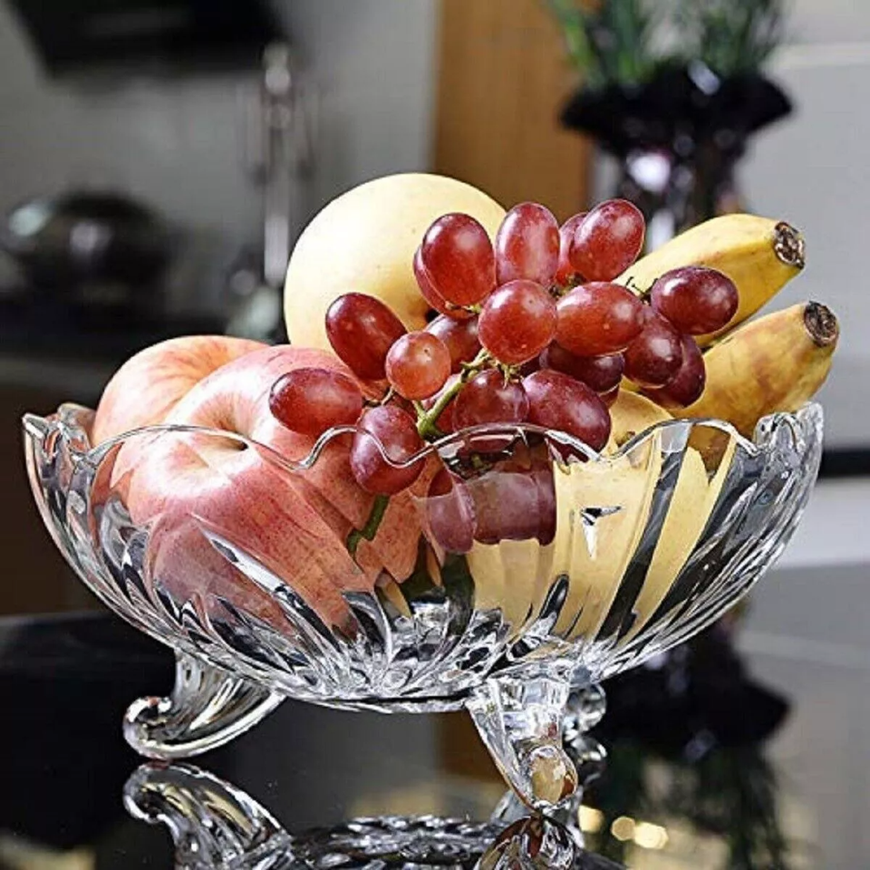 Large Glass Crystal Clear Fruit Bowl Creative Footed Modern Deep Dish ...