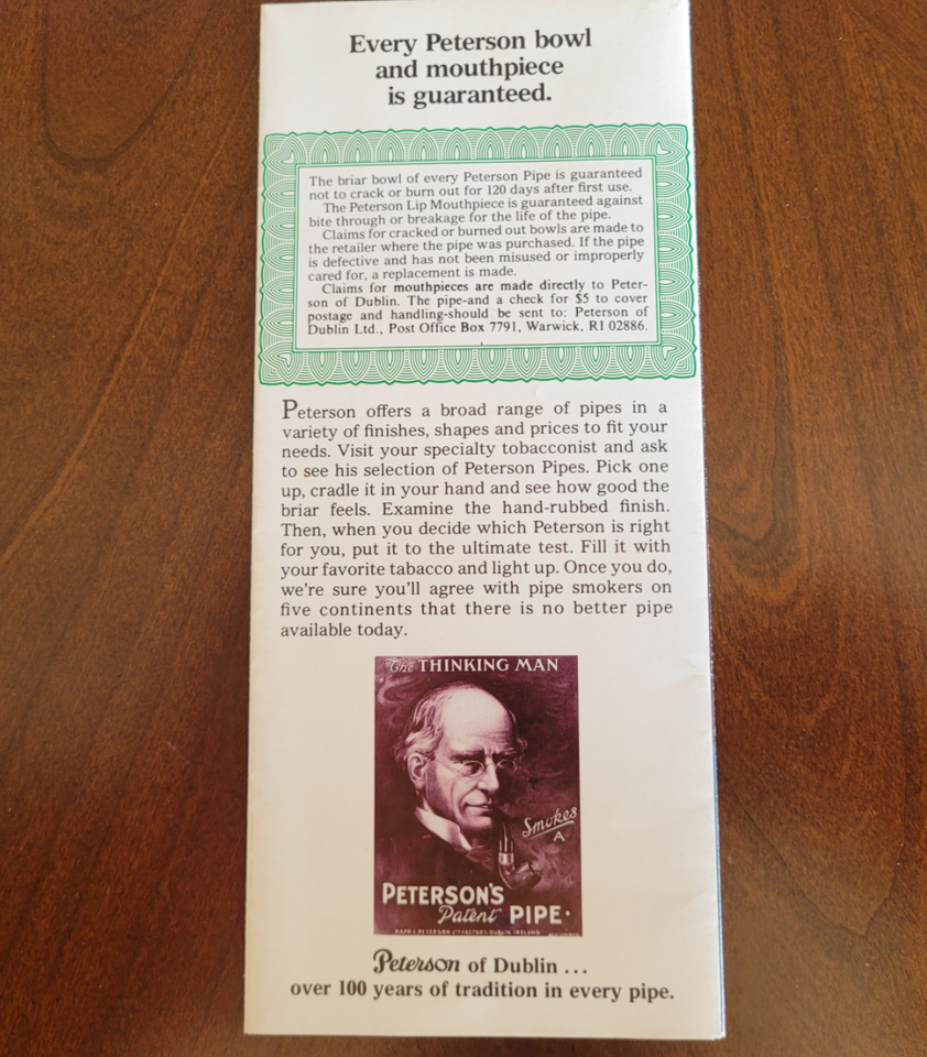 Peterson Pipe Brochure & Shape Chart - 1980 VERY RARE! In Great ...