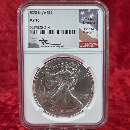 2020 Proof Silver Eagle NGC MS 70 John Mercanti Hand Signed Label ASE ...