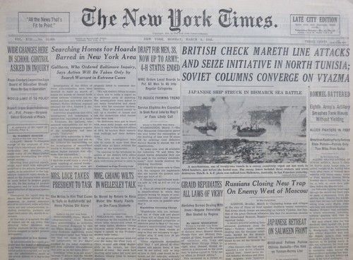 3-1943 WWII March 8 BRITISH CHECK MARETH LINE ATTACKS; SOVIET COLUMNS ...