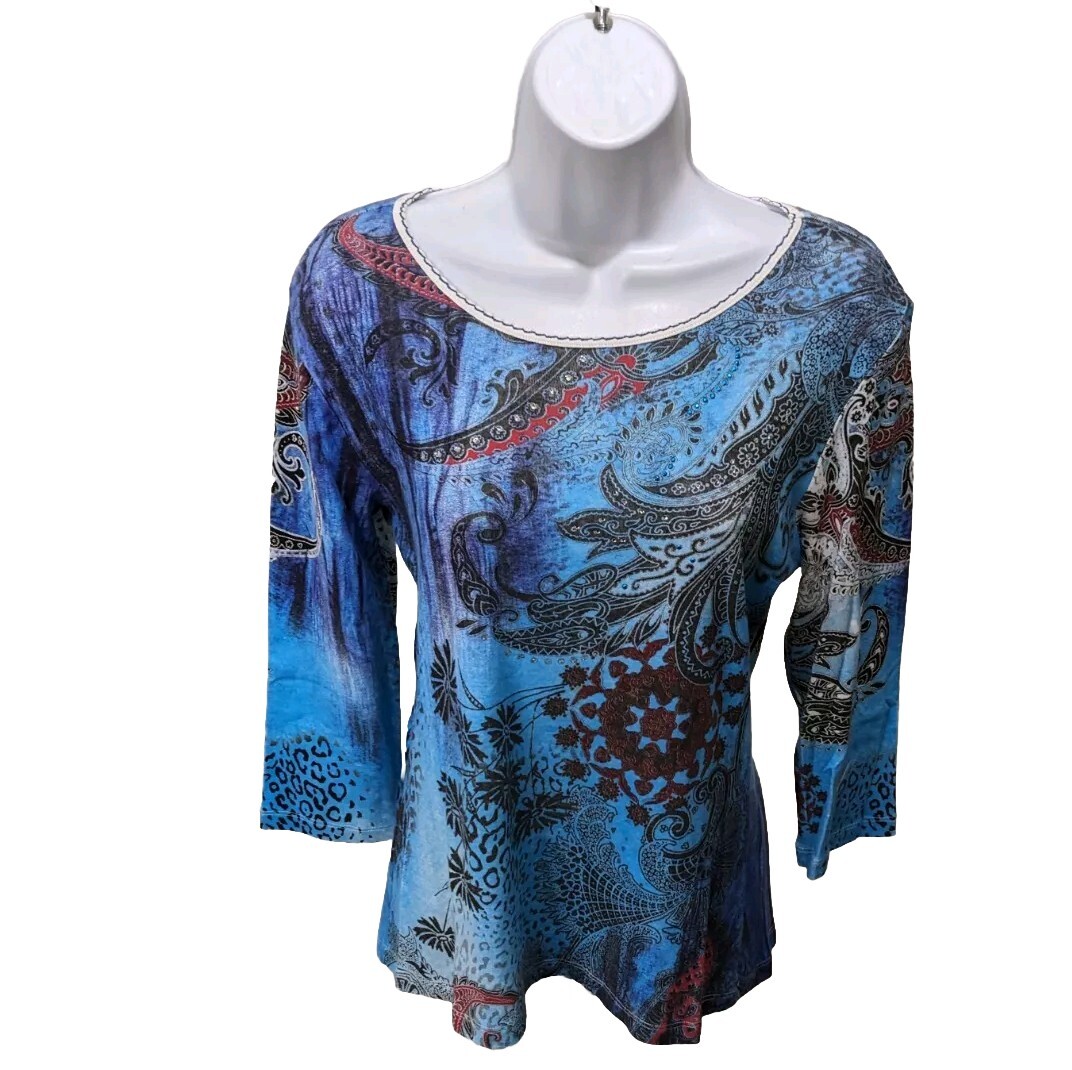 Katina Marie Wearable Art Tee Womens S 3/4 Sleeve Paisley Artsy T Shirt ...