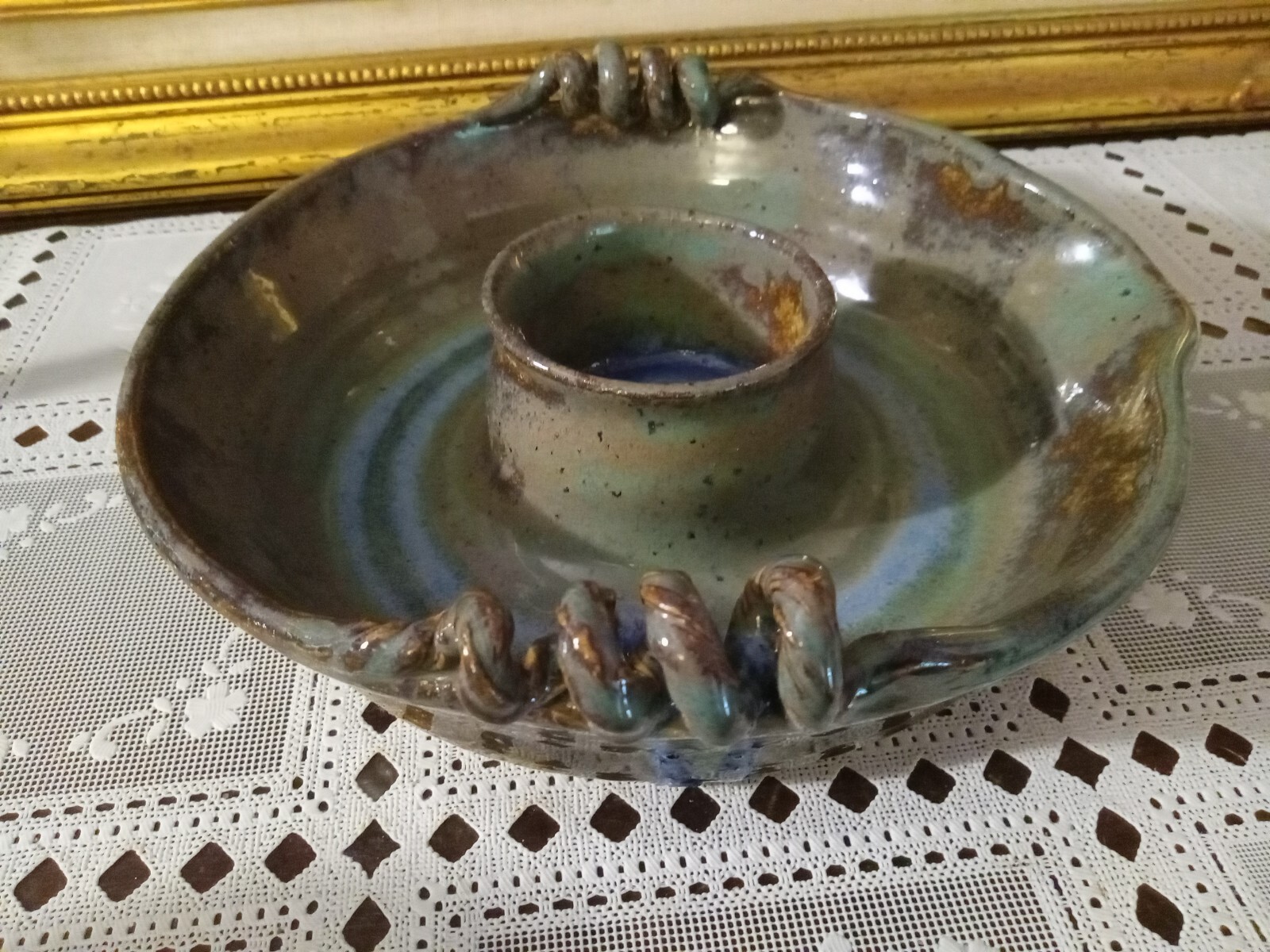 Ornate Multicolor Hand Turned Stover Pottery Chicken Roaster/Bacon ...