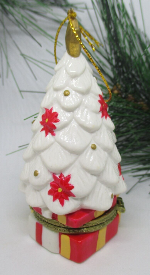 POINSETTIA CHRISTMAS TREE Hinged Trinket Box Ornament no trinket inside ...