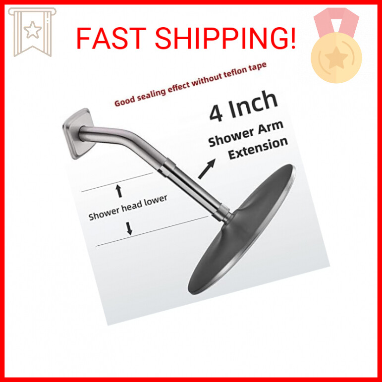 4 Inch Shower Head Extension Arm, Female to Male 1/2 Inch Extender ...