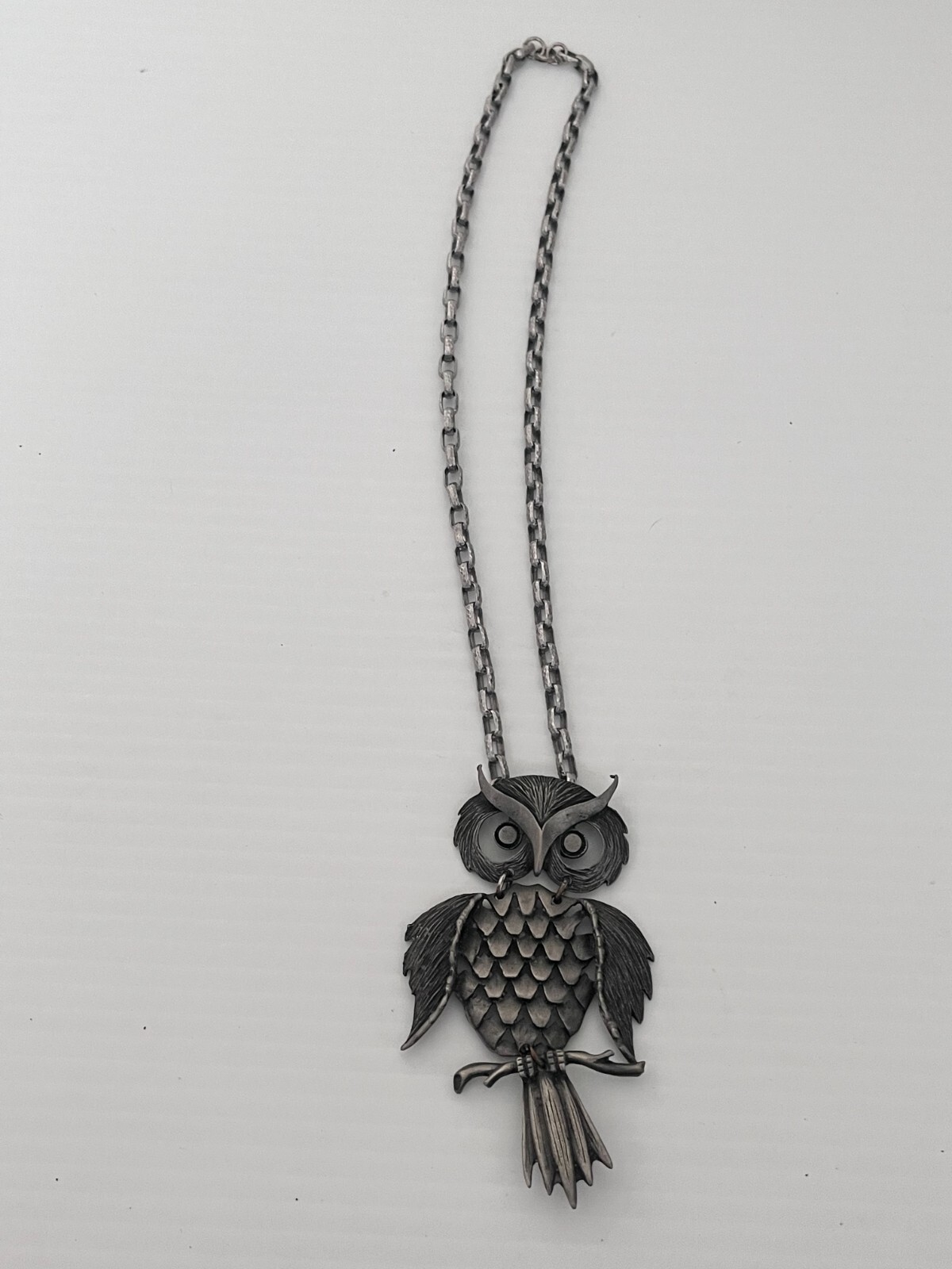 VINTAGE JOINTED ARTICULATED PEWTER OWL SILVER TONE CH… - Gem