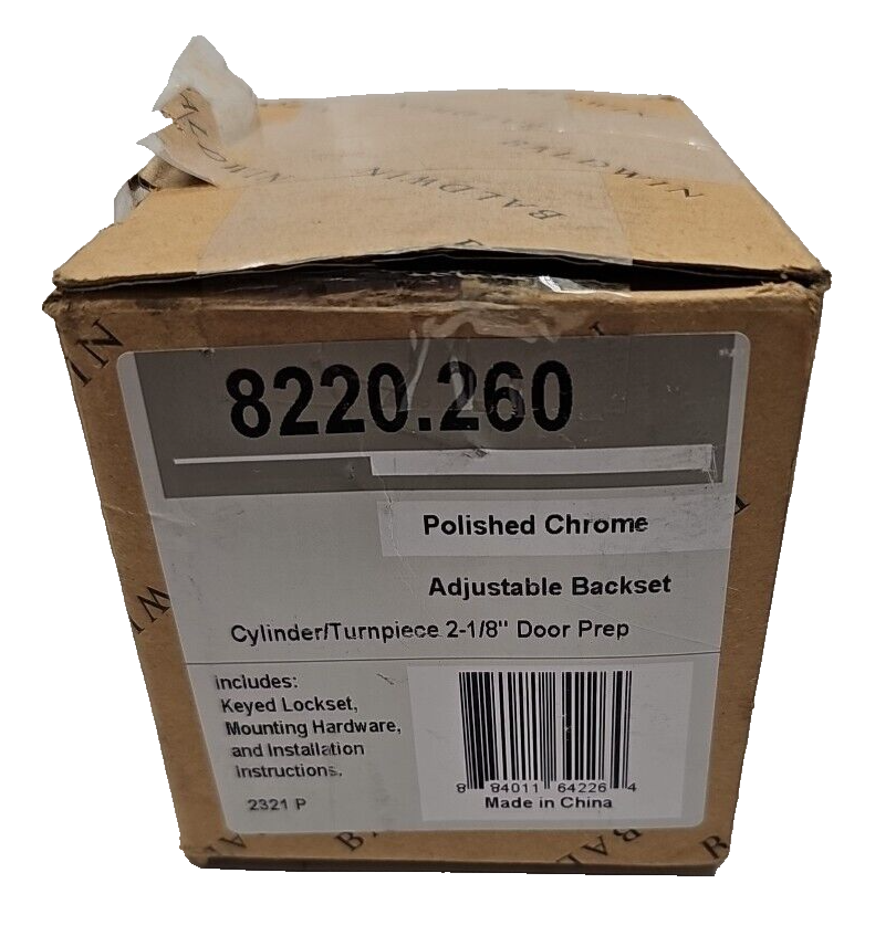 Baldwin 8220.260 Cylinder/Turnpiece 2-1/8" Adjustable Backset Polished ...