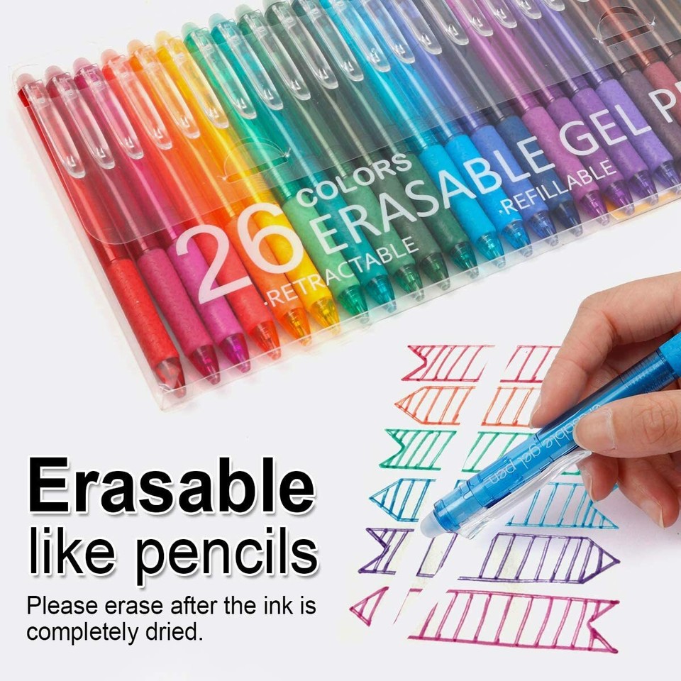 26 Colors Erasable Gel Pens, Retractable Erasable Pens Clicker, Fine ...