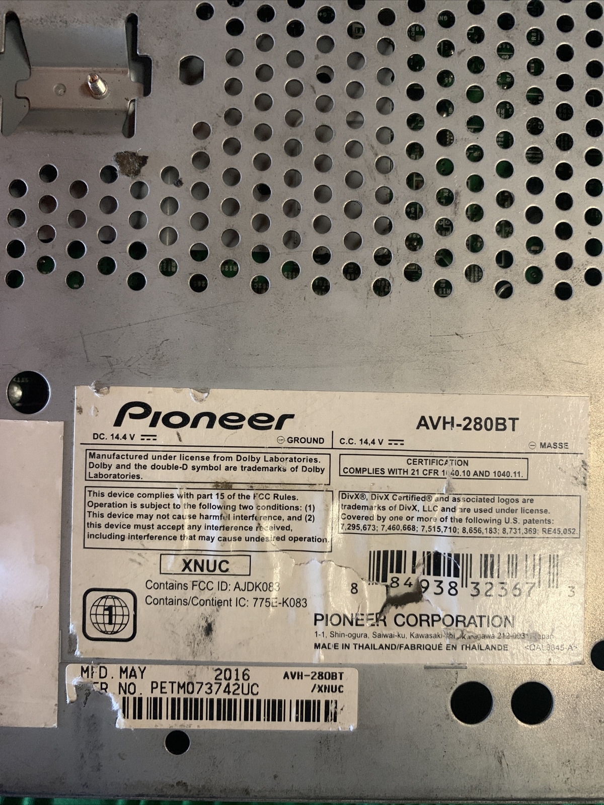 Aftermarket Pioneer Avh-280bt Am FM CD DVD DIVX Bluetooth Radio ...