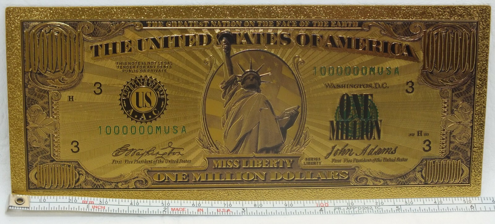 Lady Liberty $1000000 Million Dollar Novelty 24K Gold Plated Note ...
