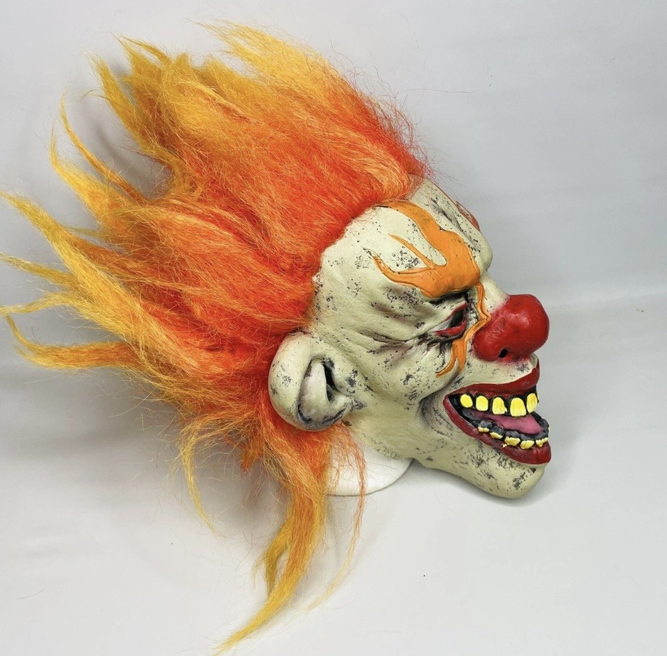 Adult Halloween Clown Mask Latex Horror Orange Hair Flame Eyes Scary ...