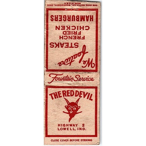 The Red Devil Restaurant Lowell Indiana Vintage Matchbook Cover SC7-Y7 ...