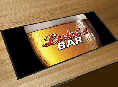 Personalised Bar runner mat - beer glass Coors beer style bar runner ...