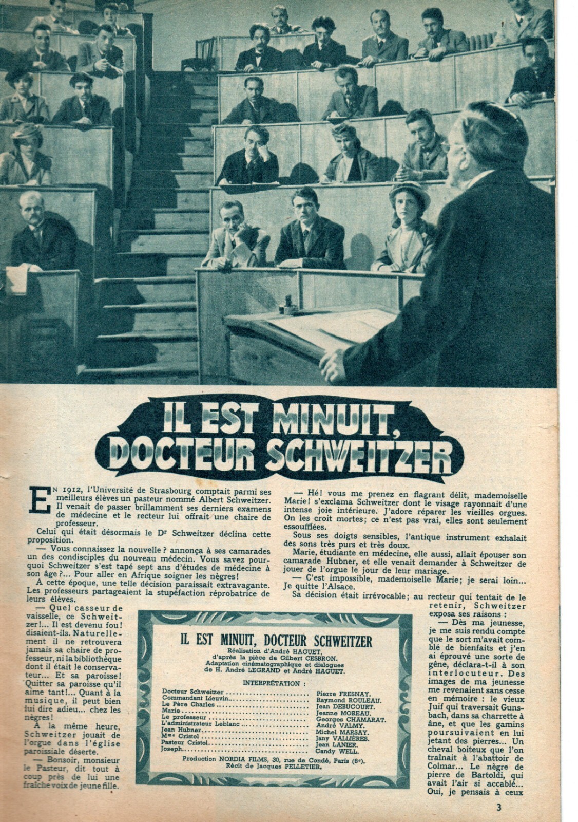 Rv 1953 Mon Film - Il est minuit, Docteur Schweitzer - Pierre FRESNAY M ...