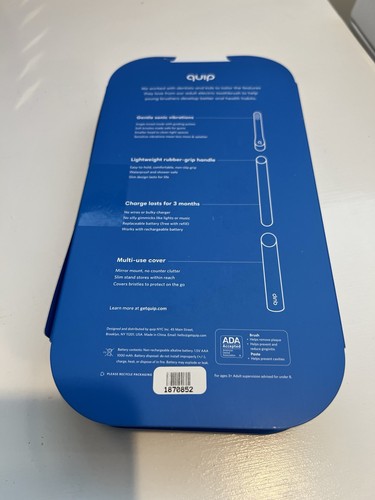 Quip Kids Electric Toothbrush Blue Rubber Small Brush Head New WITH ...