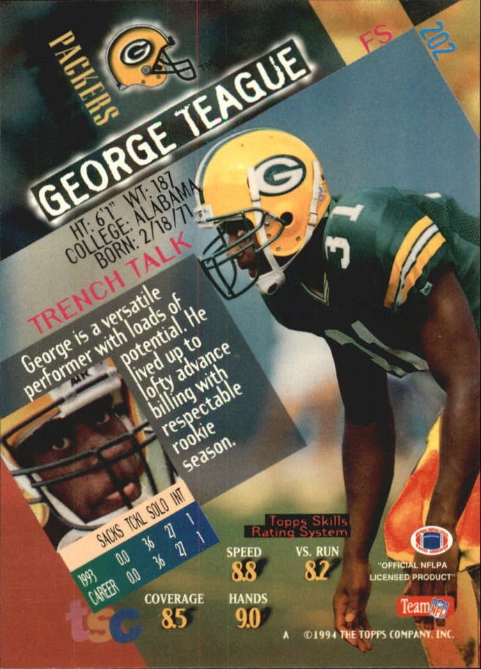 1994 Stadium Club Super Teams Super Bowl Football Card #202 George ...