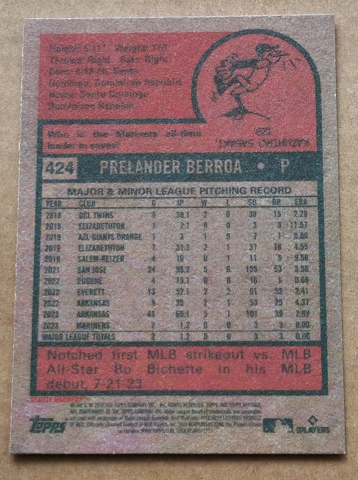 Prelander Berroa 2024 Topps Heritage #424 Seattle Mariners RC | eBay