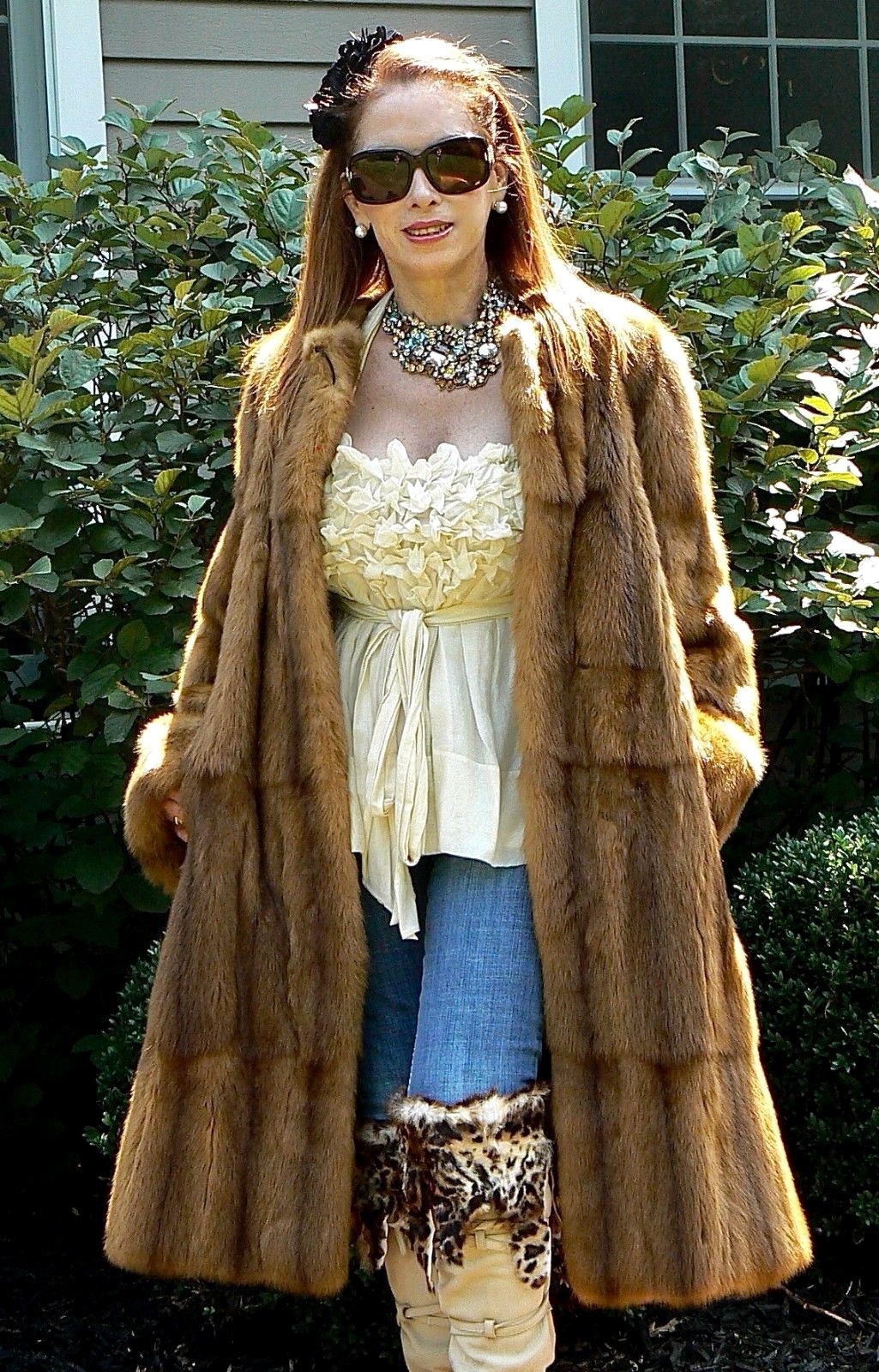 FENDI COGNAC KOLINSKY MINK FUR SWING COAT **CHIC COLLARLESS CUT** 6-10 ...