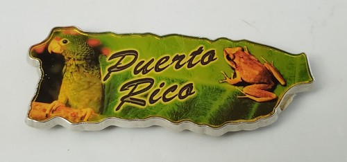 Vintage Puerto Rico Map Shaped Metal Refrigerator Magnet Parrot Frog ...