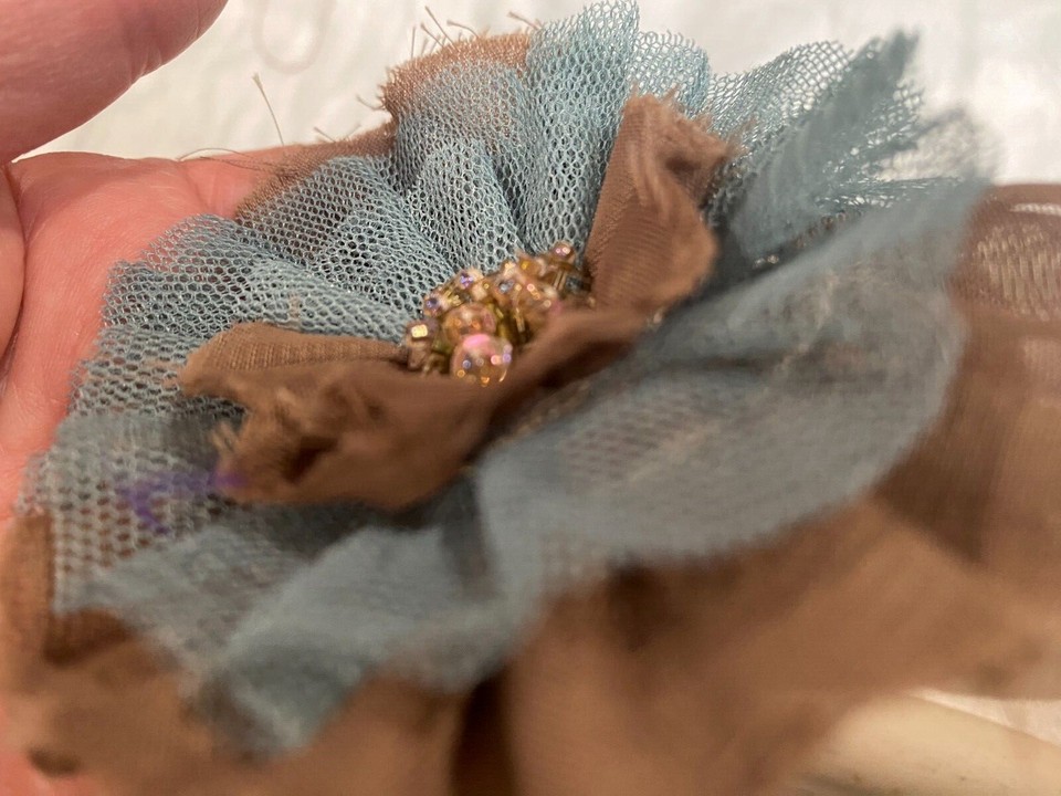 vintage applique boho flower layered netting beads hand sewn 3.5 ...