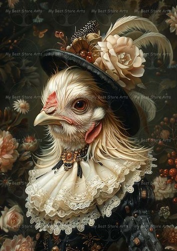 VICTORIAN FLORAL LADY HEN ART PRINT, Elegant Chicken Poster Farmhouse ...