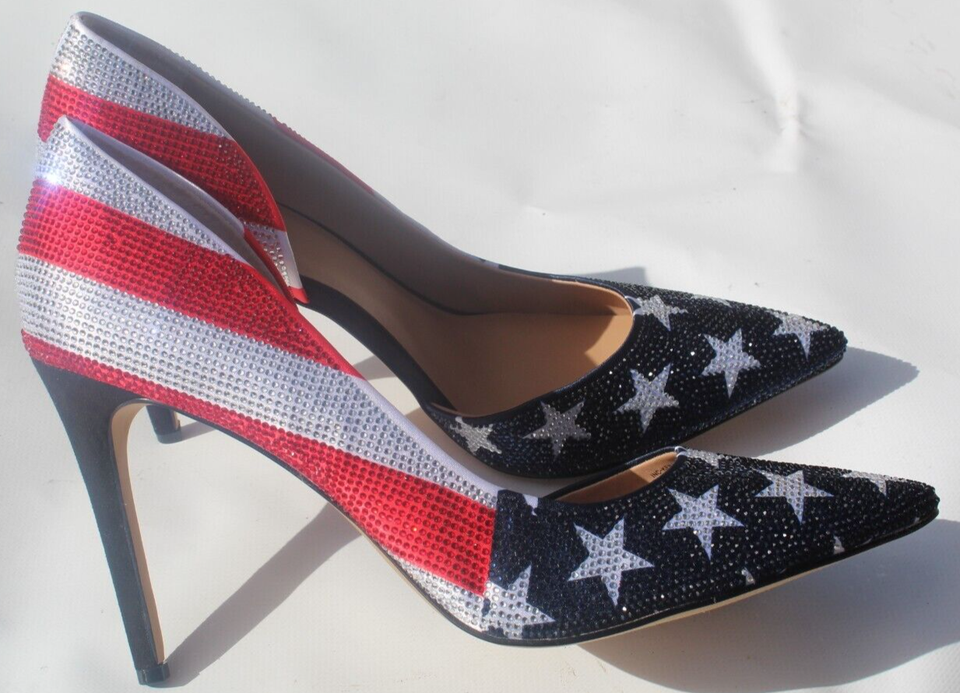 INC USA Flag High heels shoes 11.5, 12 red blue pumps bling crystals ...