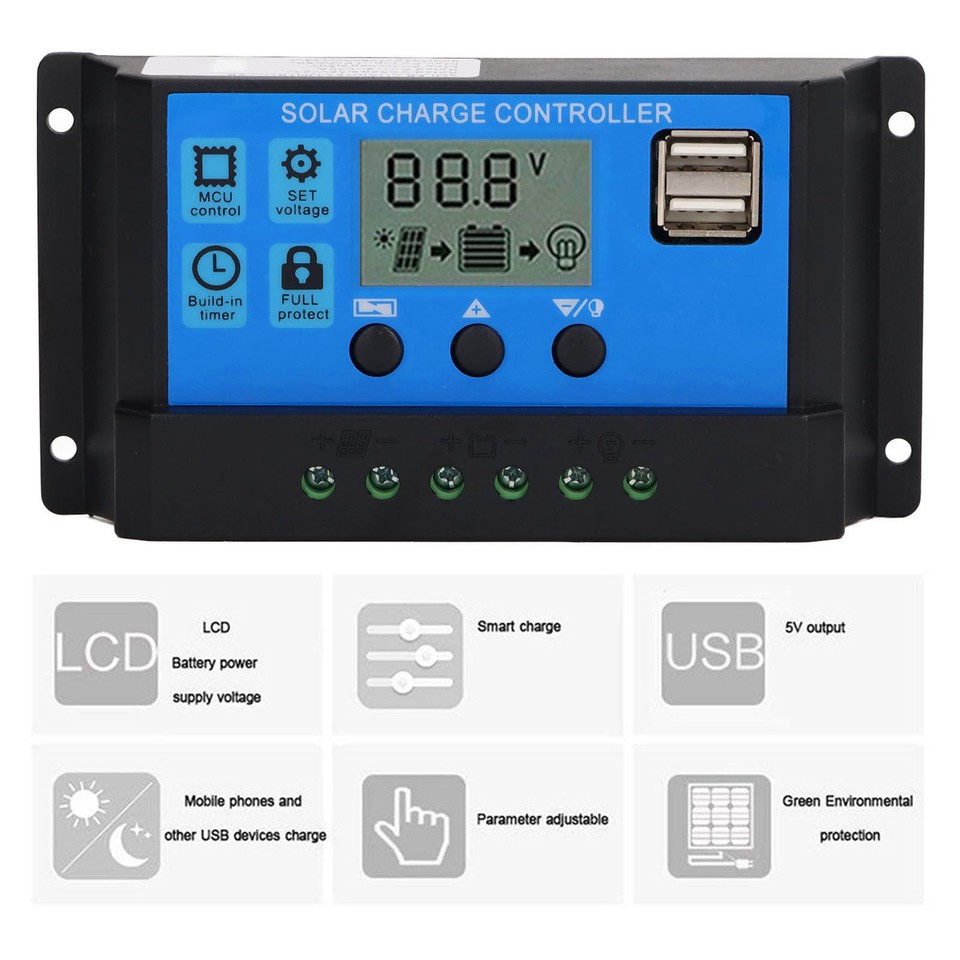 100A 12V 24V Solar Panel Controller PWM Photovoltaic Regulator LCD ...