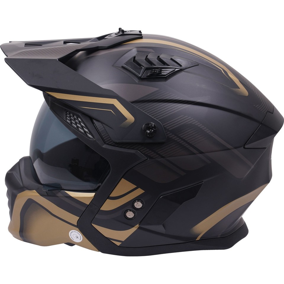 Stealth Fighter Orbit Matt Black Gold Open Face Motorcycle Helmet ...
