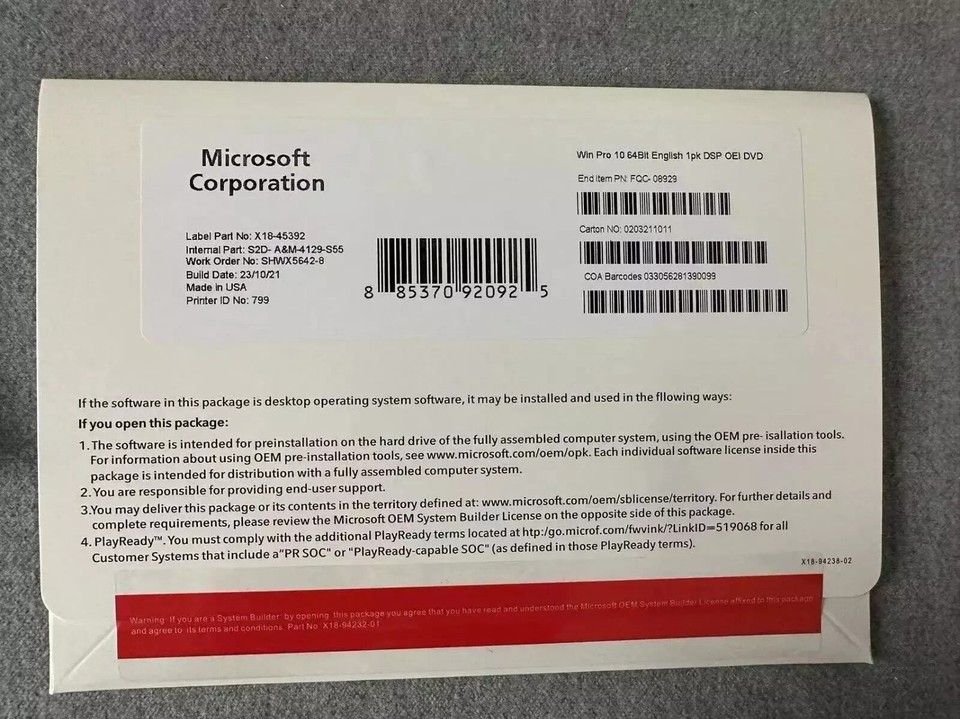 Windows 10 pro key 64 bit DVD With Genuine License Key Sealed Brand New ...