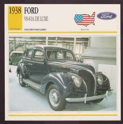 1938 Ford V8-81A 81-A De Luxe DeLuxe Car Photo Spec Sheet Info French ...
