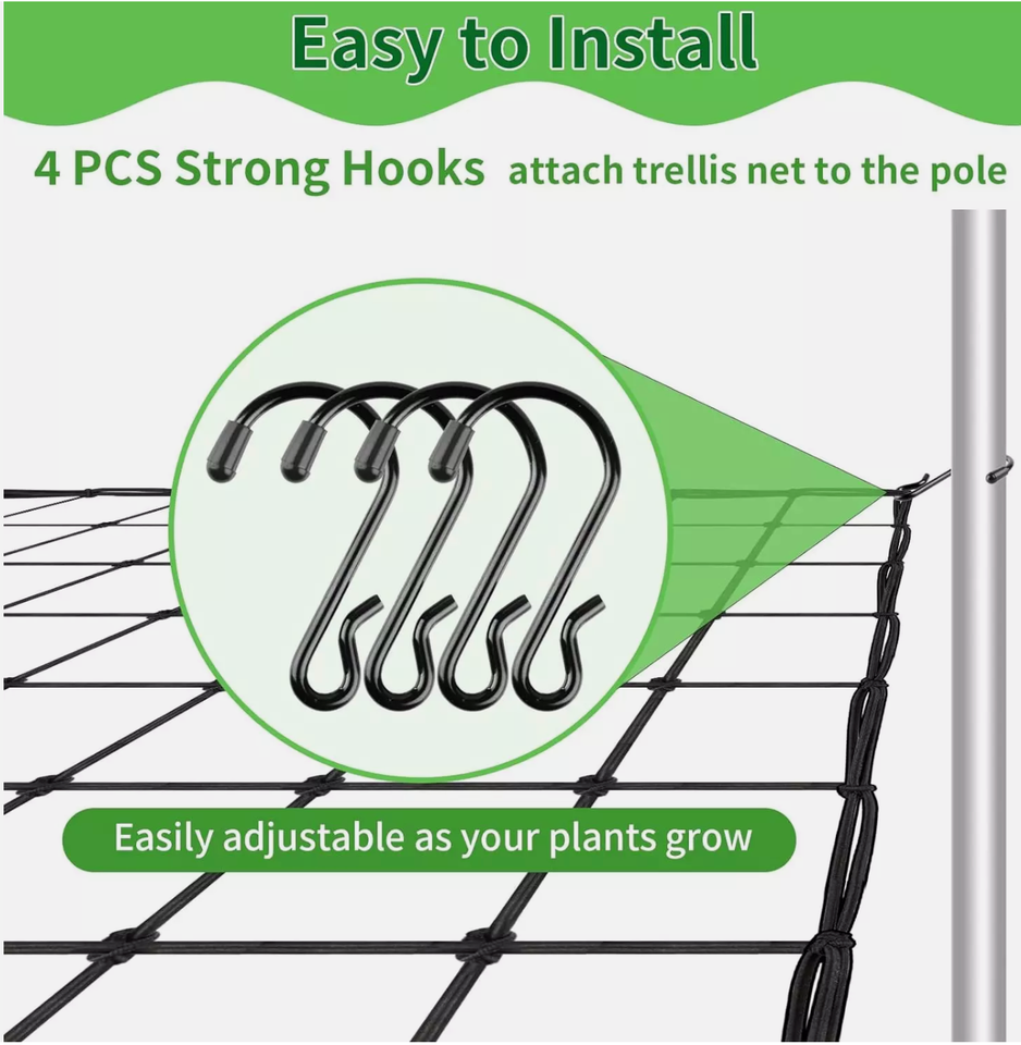 Trellis Netting, Scrog Net with 4 Hooks, 4X4 Trellis Net for Grow Tent ...