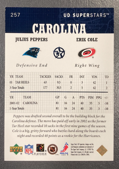 J PEPPERS / E COLE 2002-03 UD SUPERSTARS GOLD 015/250 | eBay