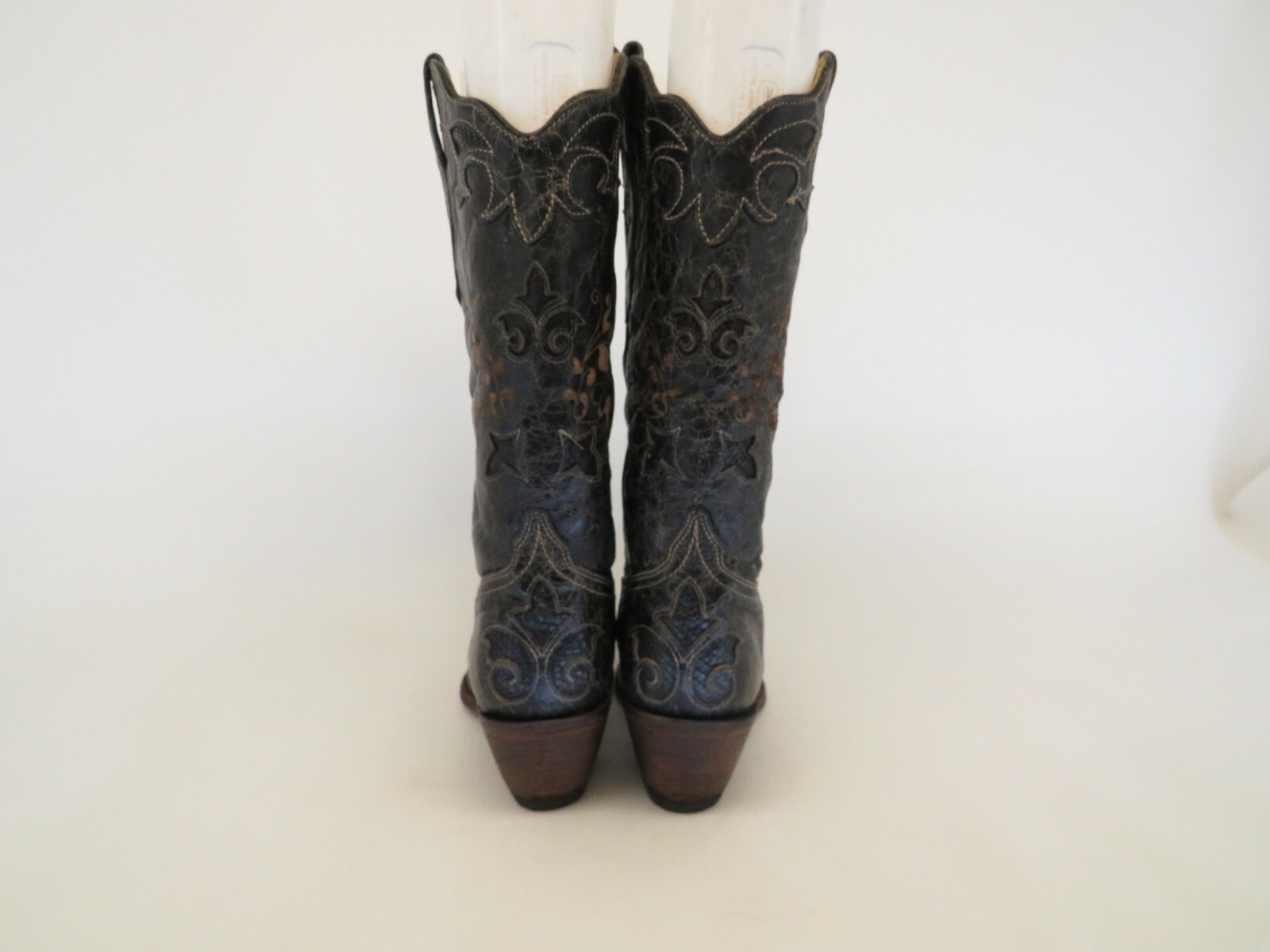 Corral Distress Black Leather Inlay Cowboy Western Bo… - Gem