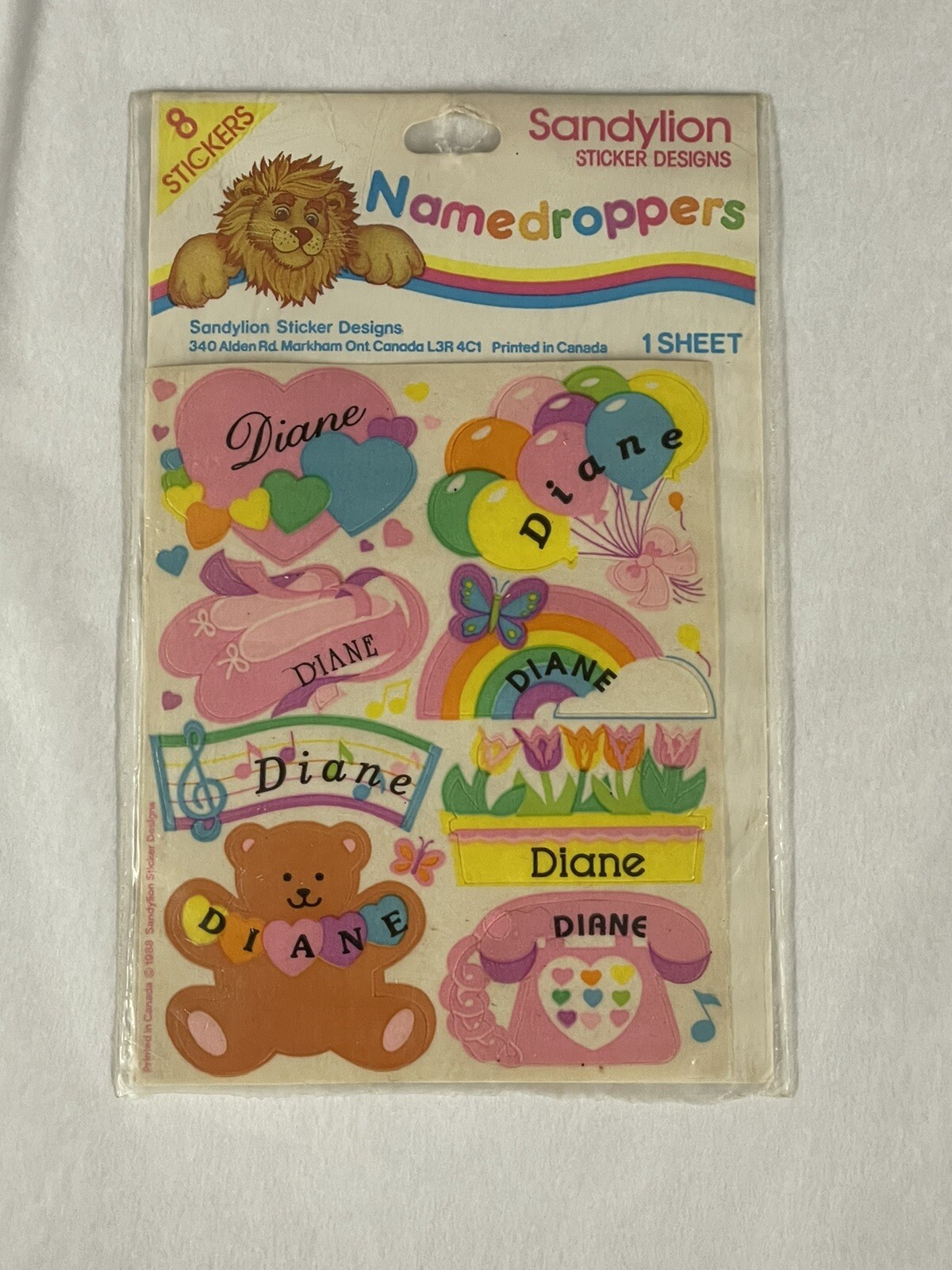 Vintage Sandylion One Sheet of Stickers 1988 Namedroppers Diane NOS | eBay
