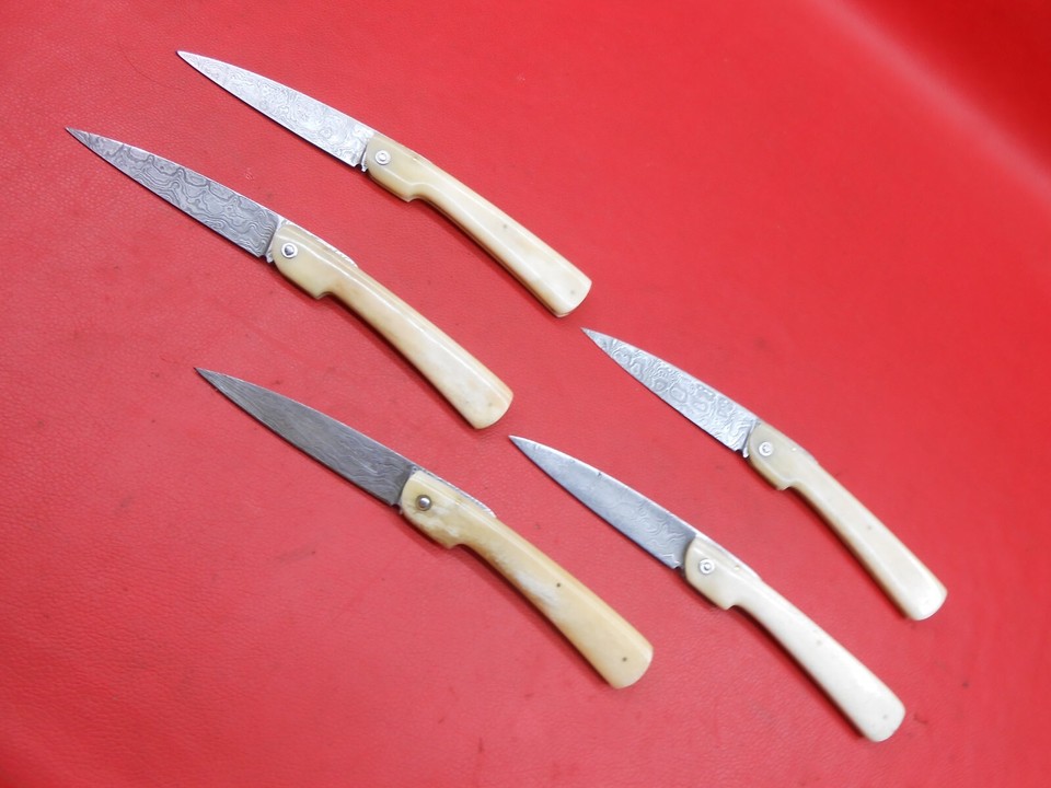 Custom Handmade Pattern Damascus Friction Folder Knife Bone Grip 5Pcs ...