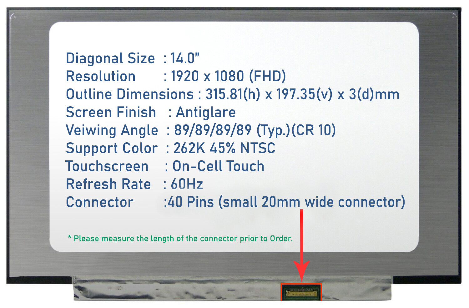 COMPATIBLE B140HAK03.4 2A 14" FHD IPS On-Cell touch screen display ...