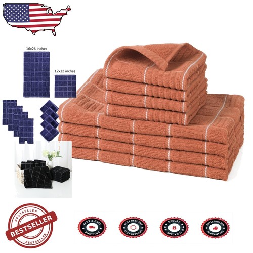 Generous 8pc Rust Kitchen Towels & Dishcloths, 16x26" & 12x12", Durable ...