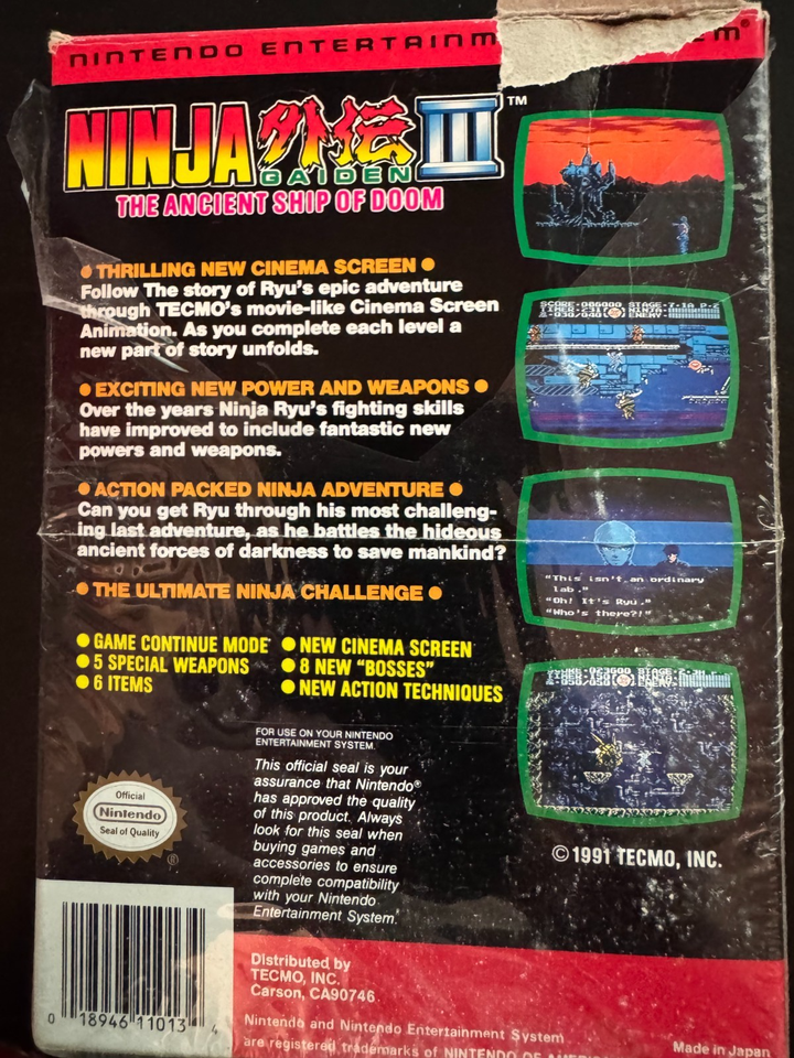 Ninja Gaiden III The Ancient Ship of Doom NES Boxed Authentic Nintendo ...