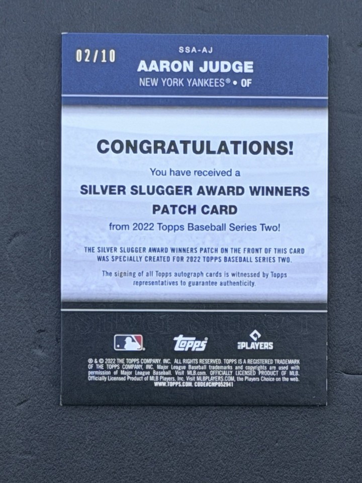 Aaron Judge 2022 Topps Silver Slugger Patch Auto /10 | eBay