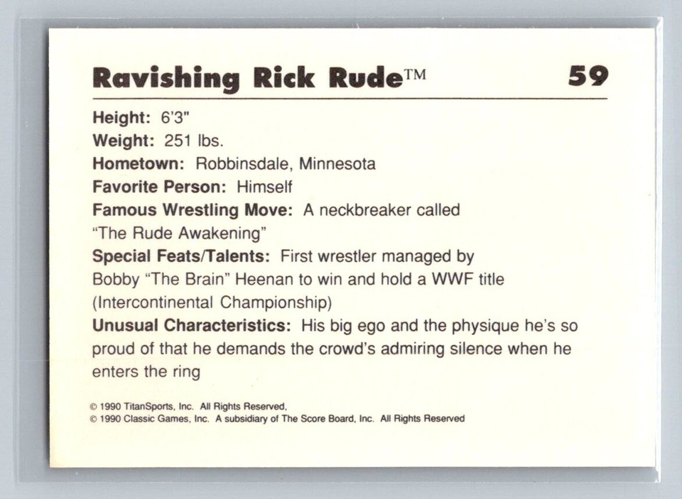 Ravishing Rick Rude 1990 Classic WWF #59 WCW WWE HOF | eBay